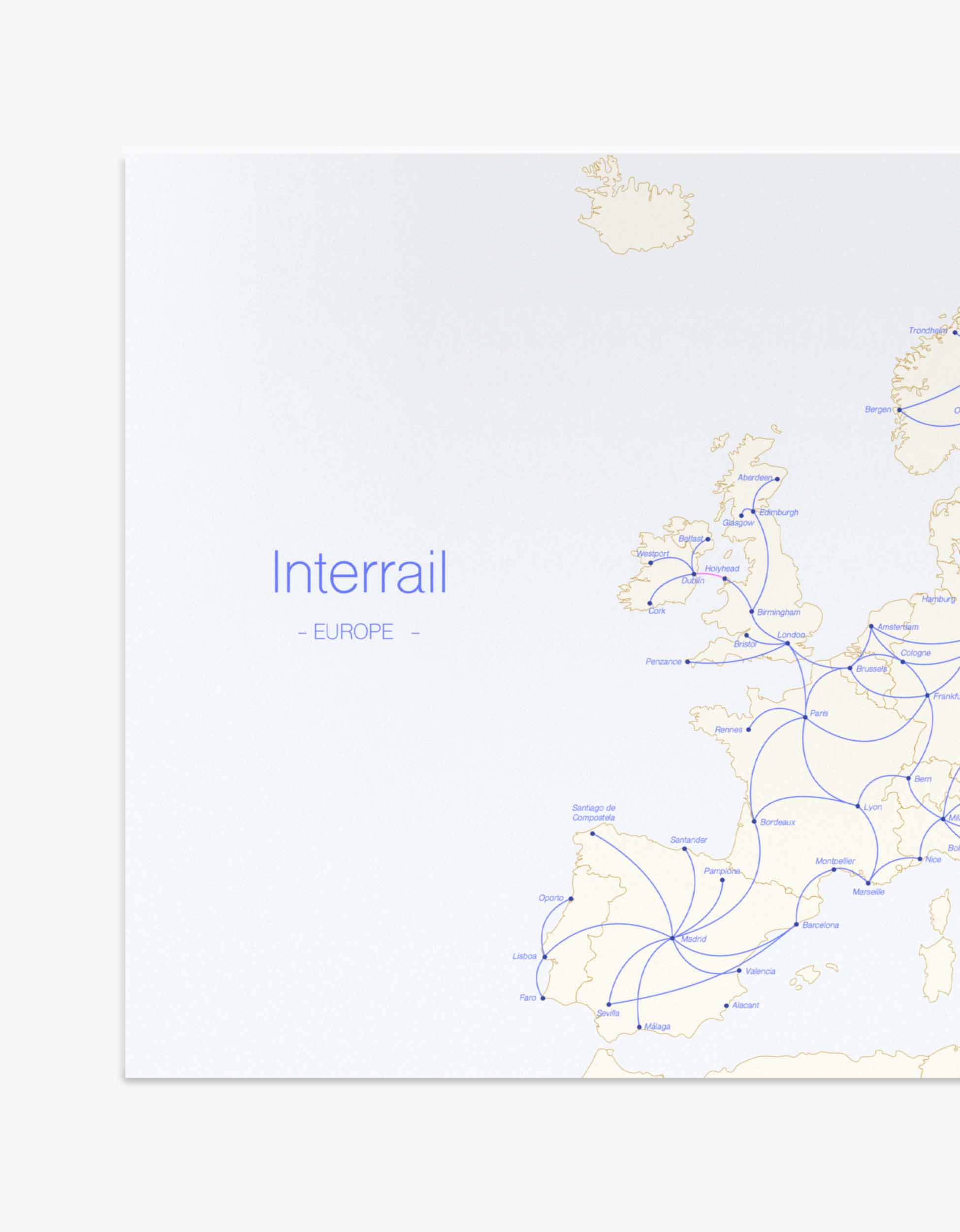Póster mapa ruta Interrail Eurrail Europa viaje especial – laminame